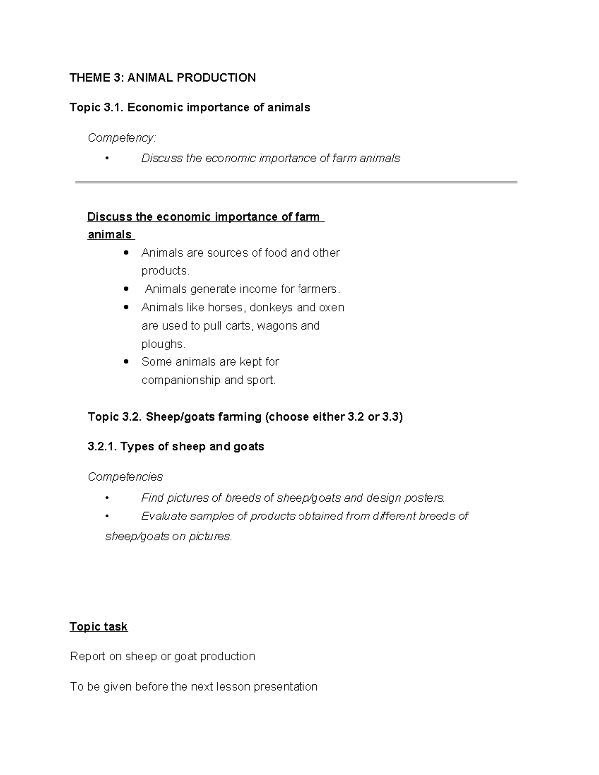 E. Agriculture TERM 2 Notes - THEME 3: ANIMAL PRODUCTION Topic 3 ...