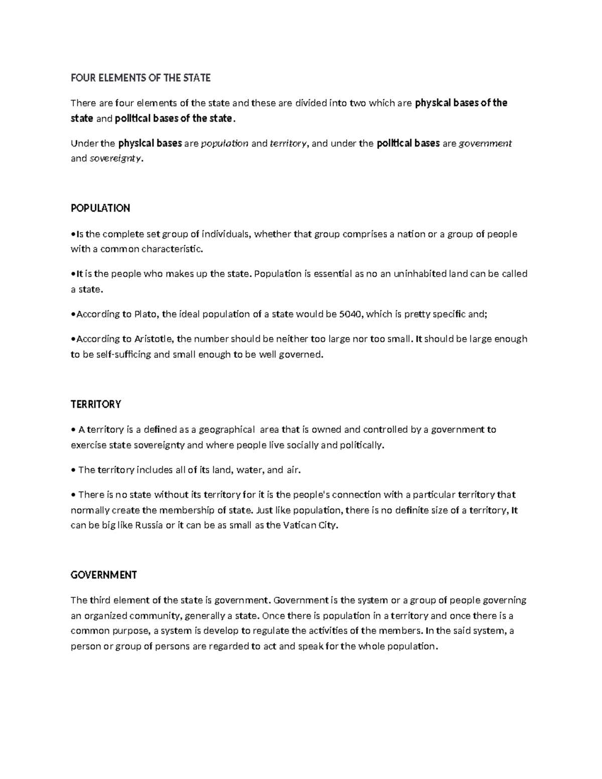 FOUR Elements O-WPS Office - FOUR ELEMENTS OF THE STATE There are four ...