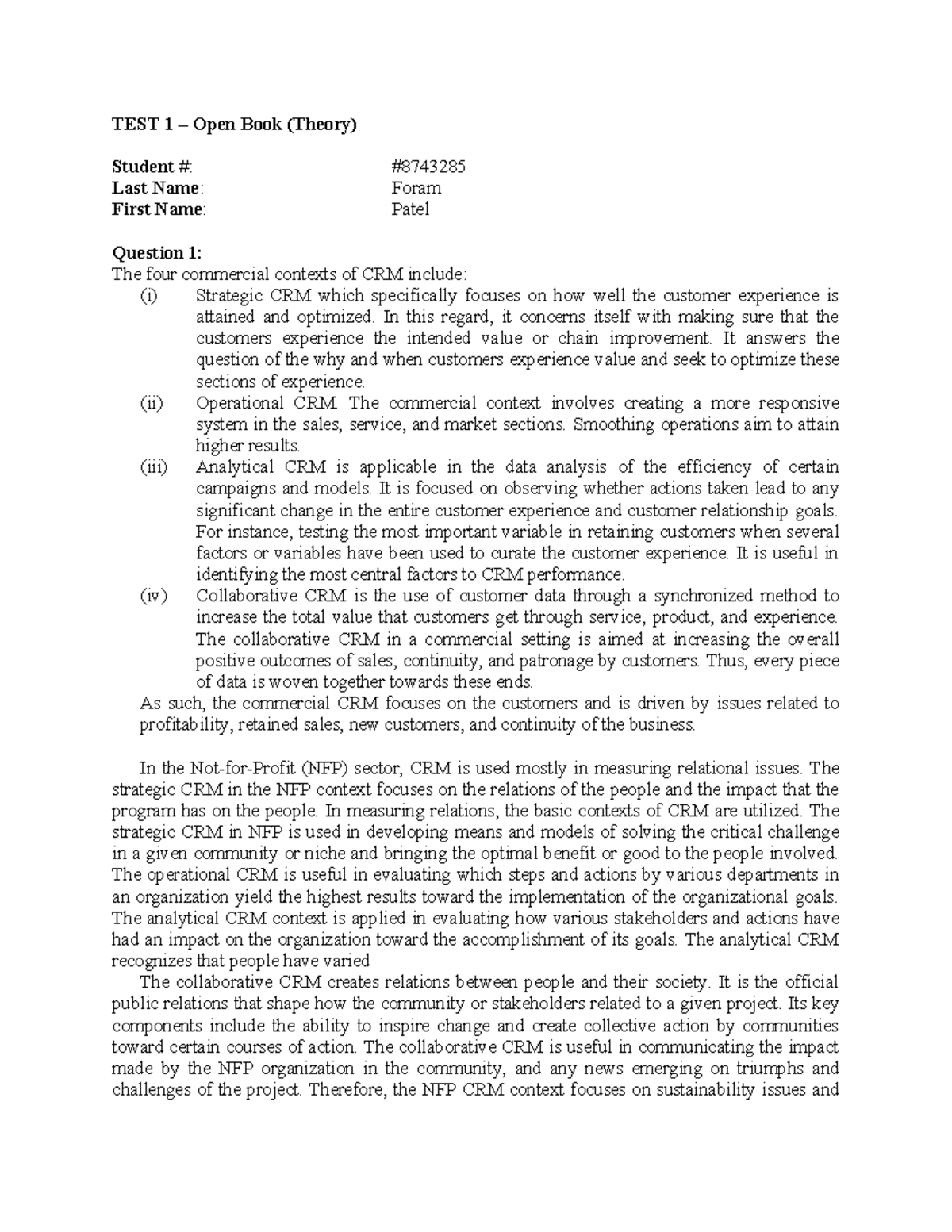 Midterm TEST 1 Theory - TEST 1 – Open Book (Theory) Student #: # Last ...