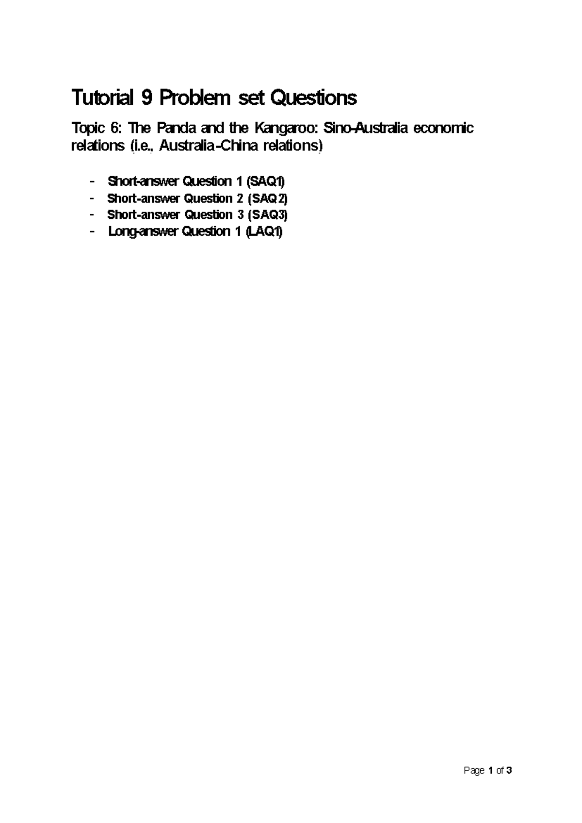 Tutorial 9 - Questions 202404300439501 - Tutorial 9 Problem set Questions Topic 6: The Panda and ...