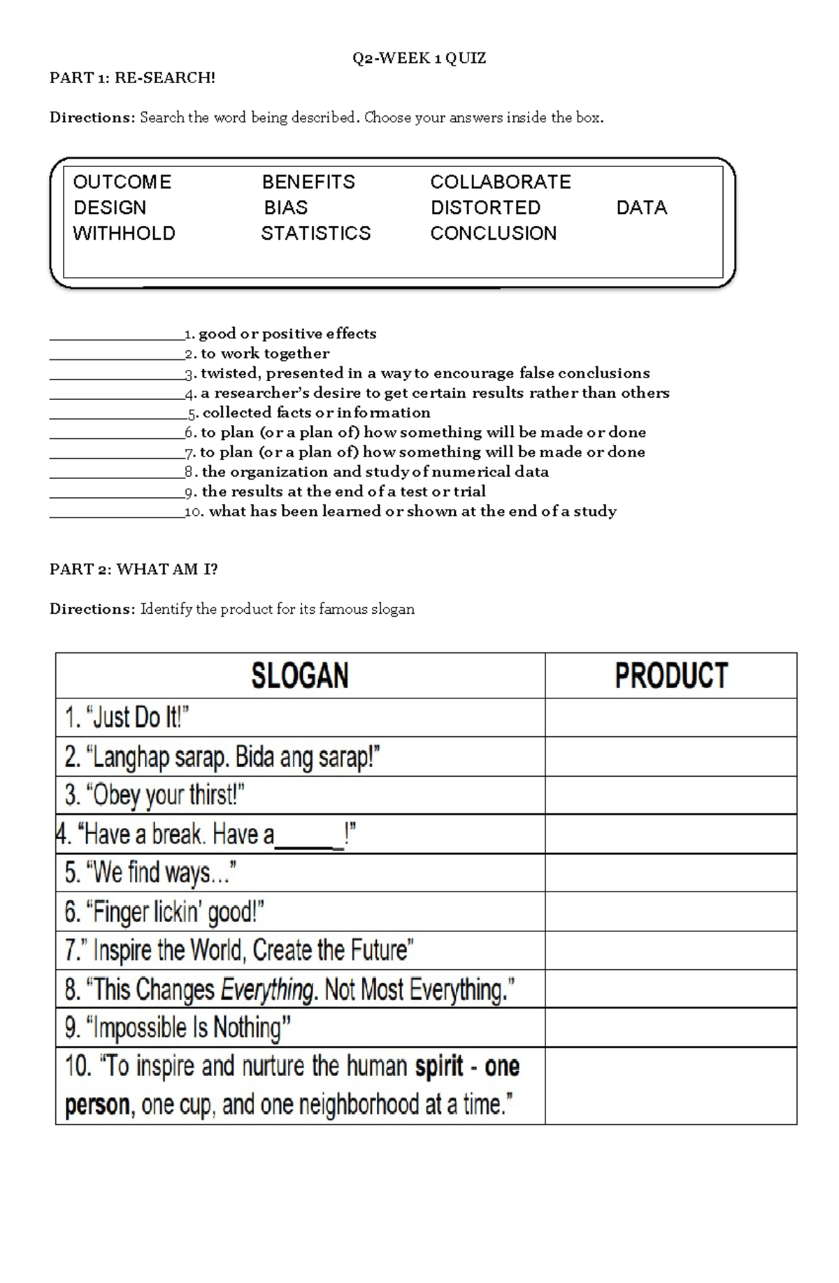 Q2- English 10-WEEK 1 QUIZ - Q2-WEEK 1 QUIZ PART 1: RE-SEARCH ...