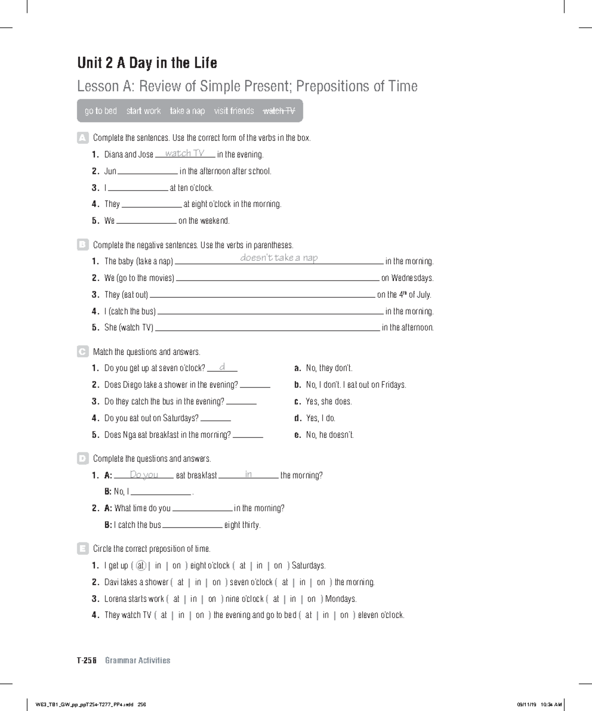 World English 3e Level 1 Grammar Activities Unit 2 Lesson A T 256 