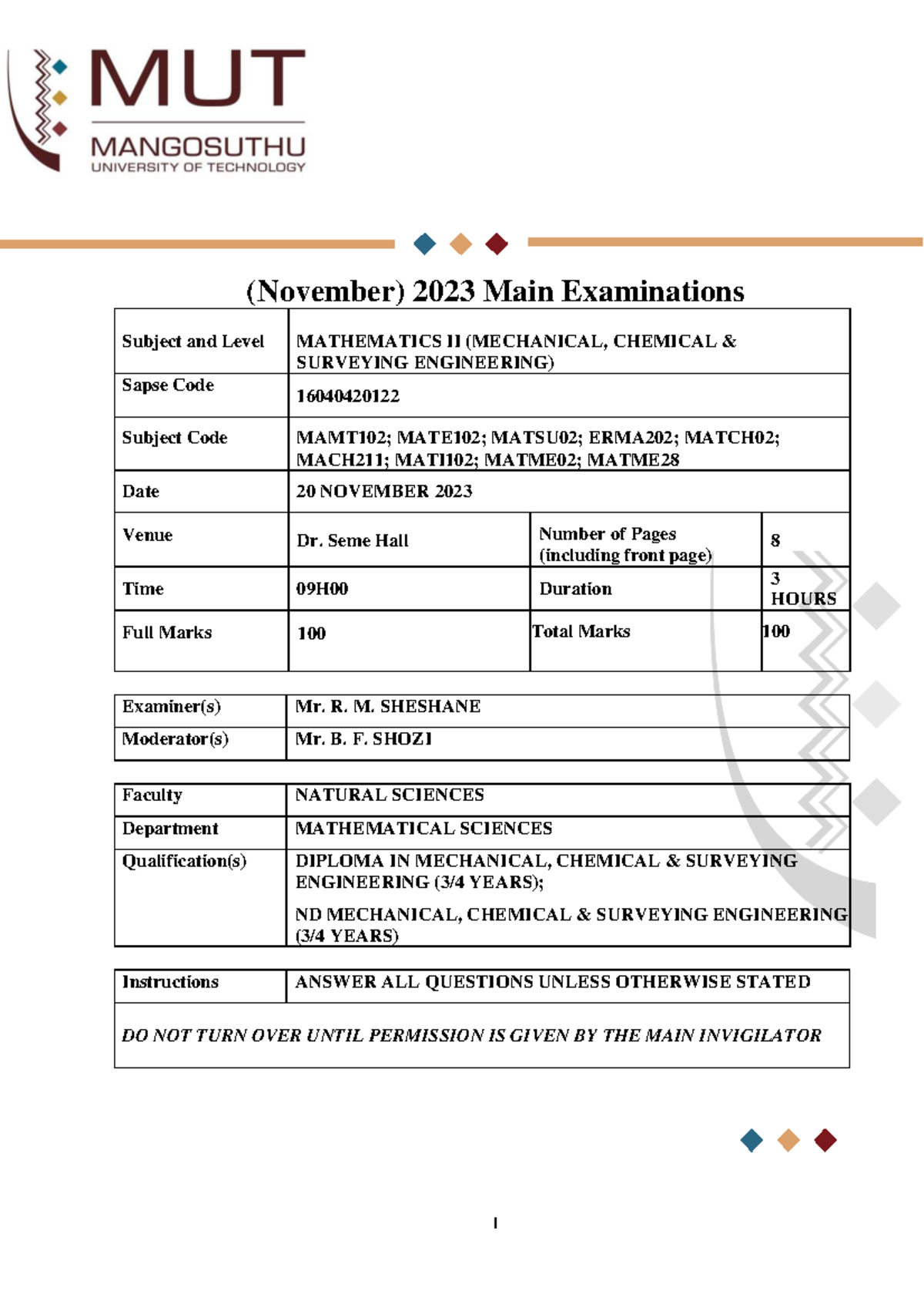 Final Main Exam Nov S2 - mathematics exam paper with all topics ...