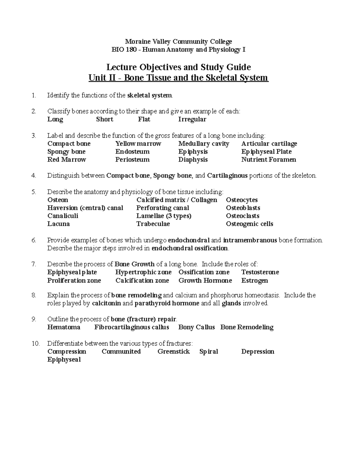 180 Unit II Lecture Objectives S17 - Moraine Valley Community College ...