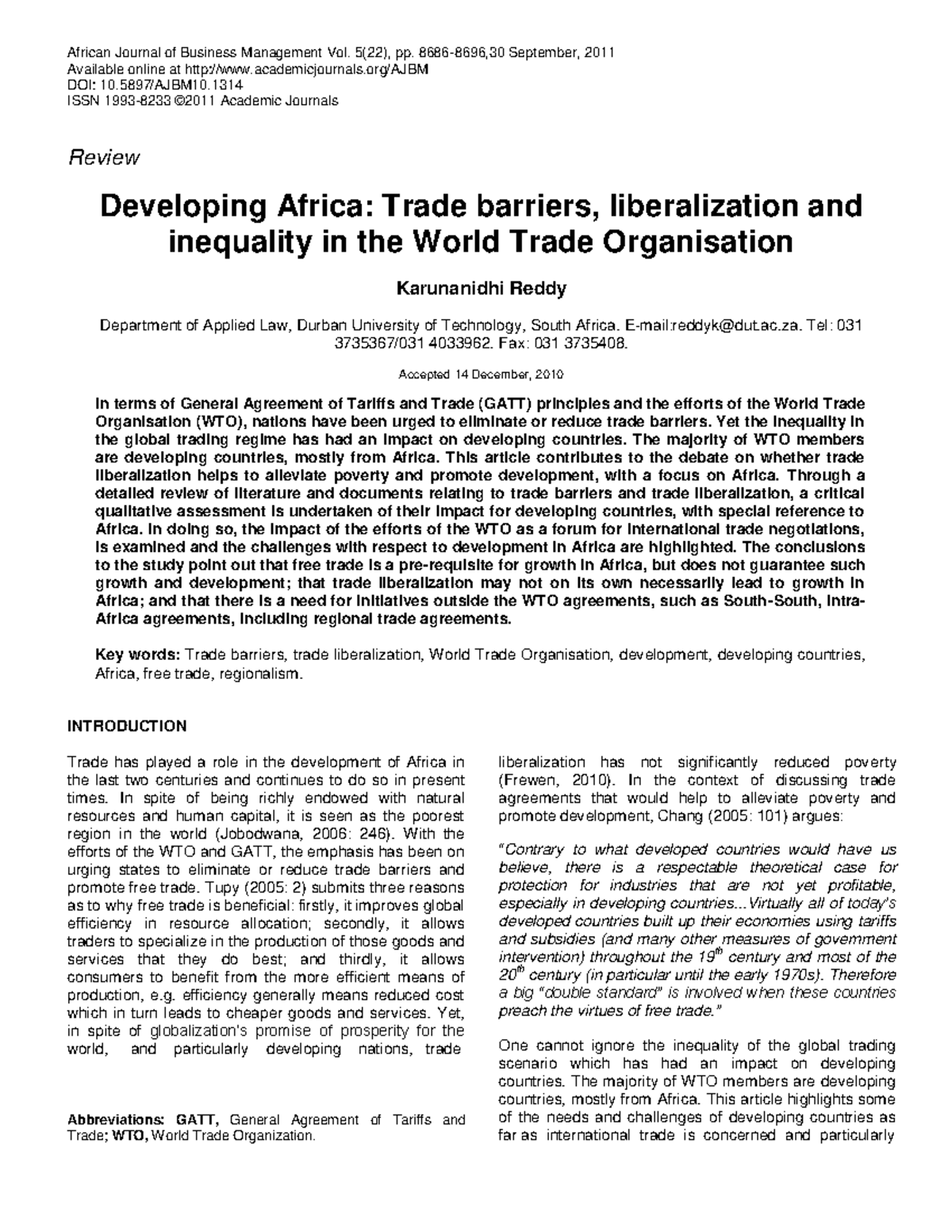 DVA 1501 Article - African Journal of Business Management Vol. 5(22 ...