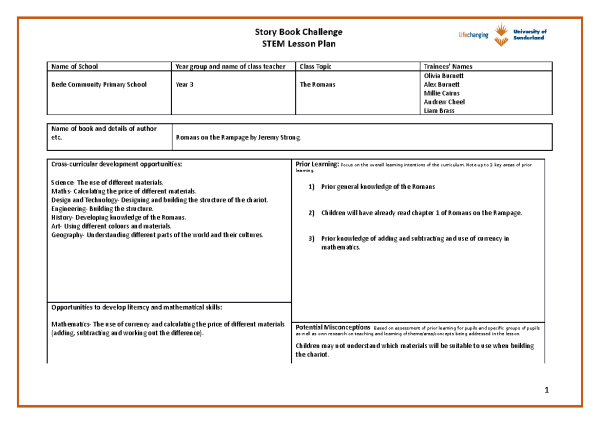 Story book challenge lesson plan - STEM Lesson Plan Name of School Year ...