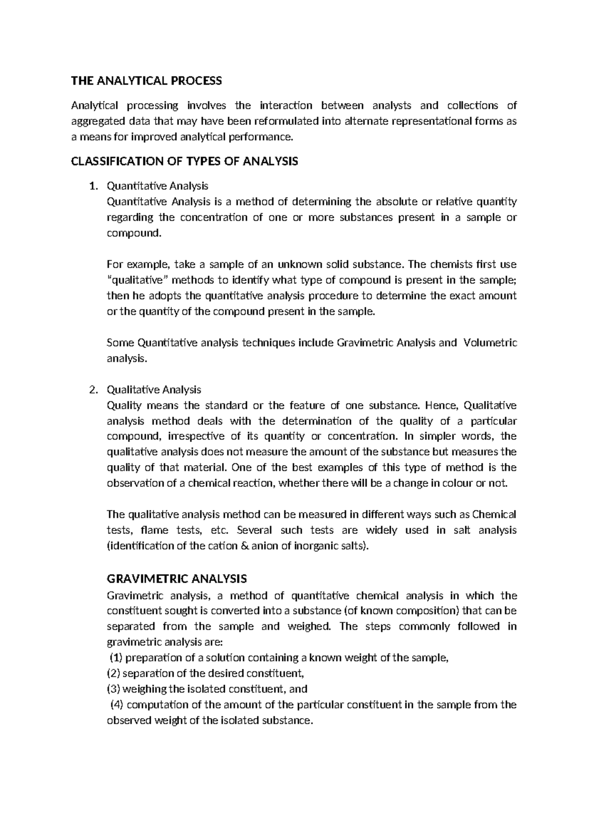 Chem angel - THE ANALYTICAL PROCESS Analytical processing involves the ...