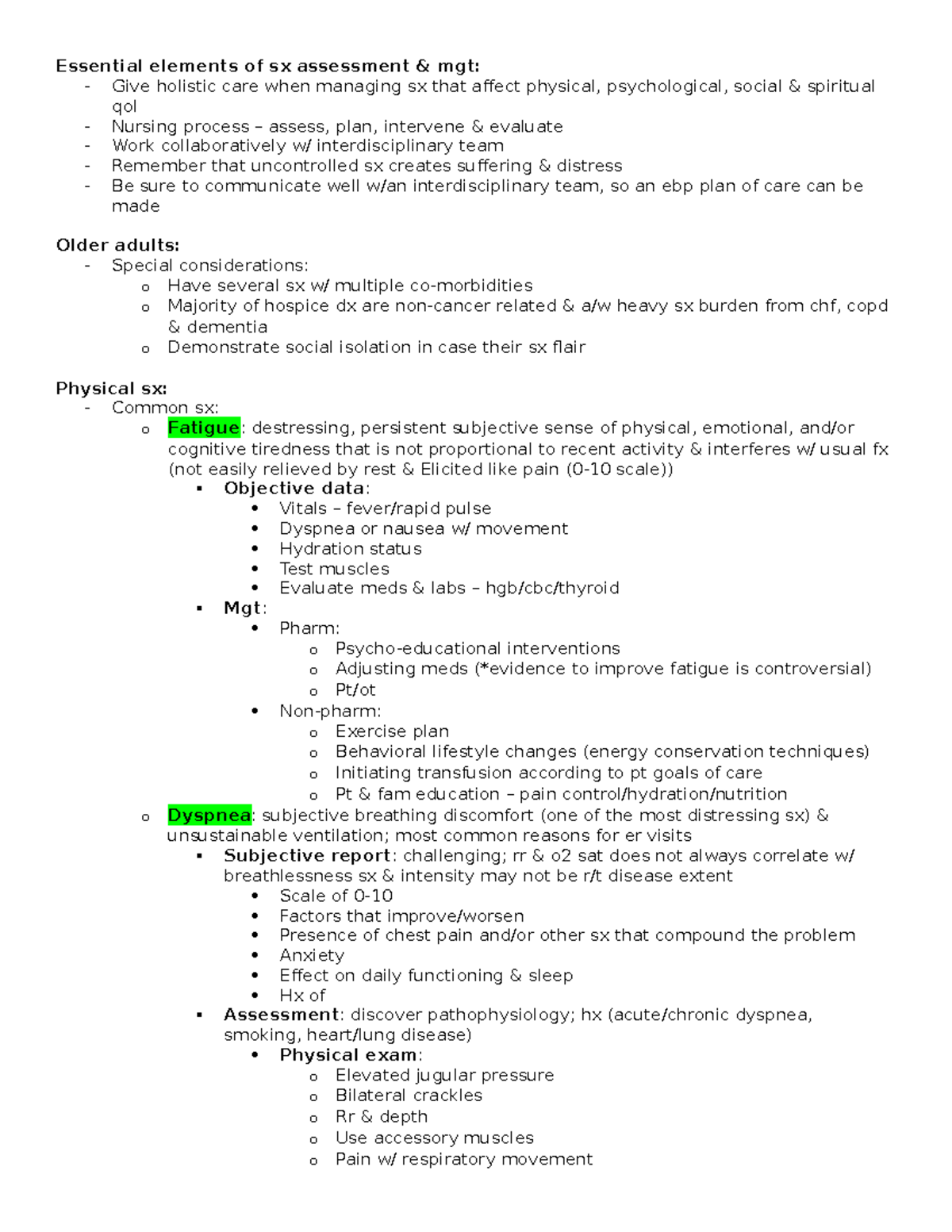Chronic 2 Theory WK 4 - PAIN MGT - Essential elements of sx assessment ...