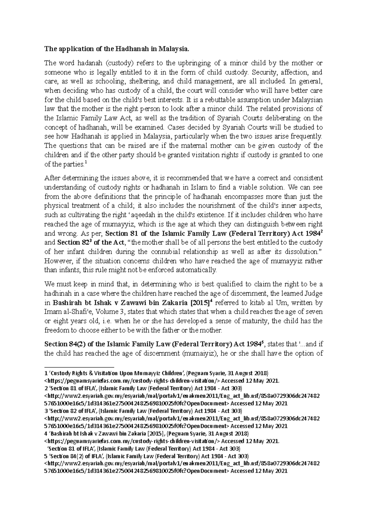 The application of the Hadhanah in Malaysia - The word hadanah (custody ...