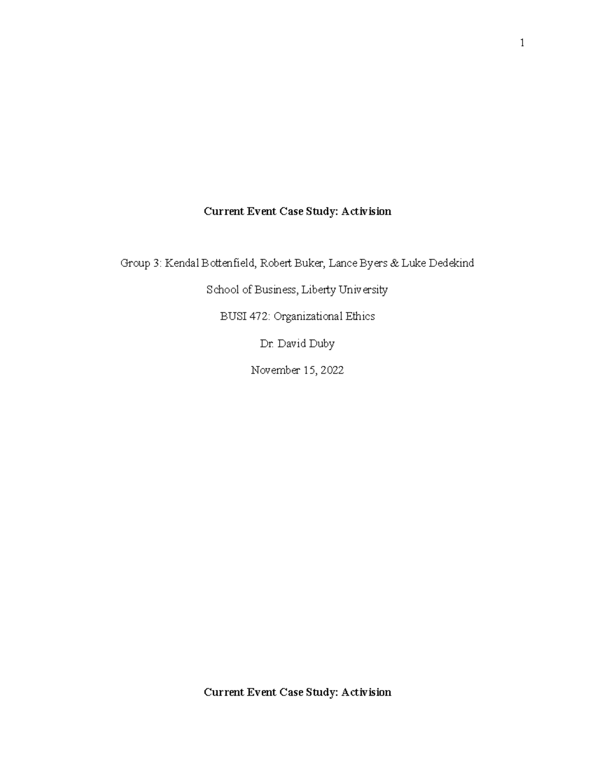 Current Event Case Study Paper - Current Event Case Study: Activision ...