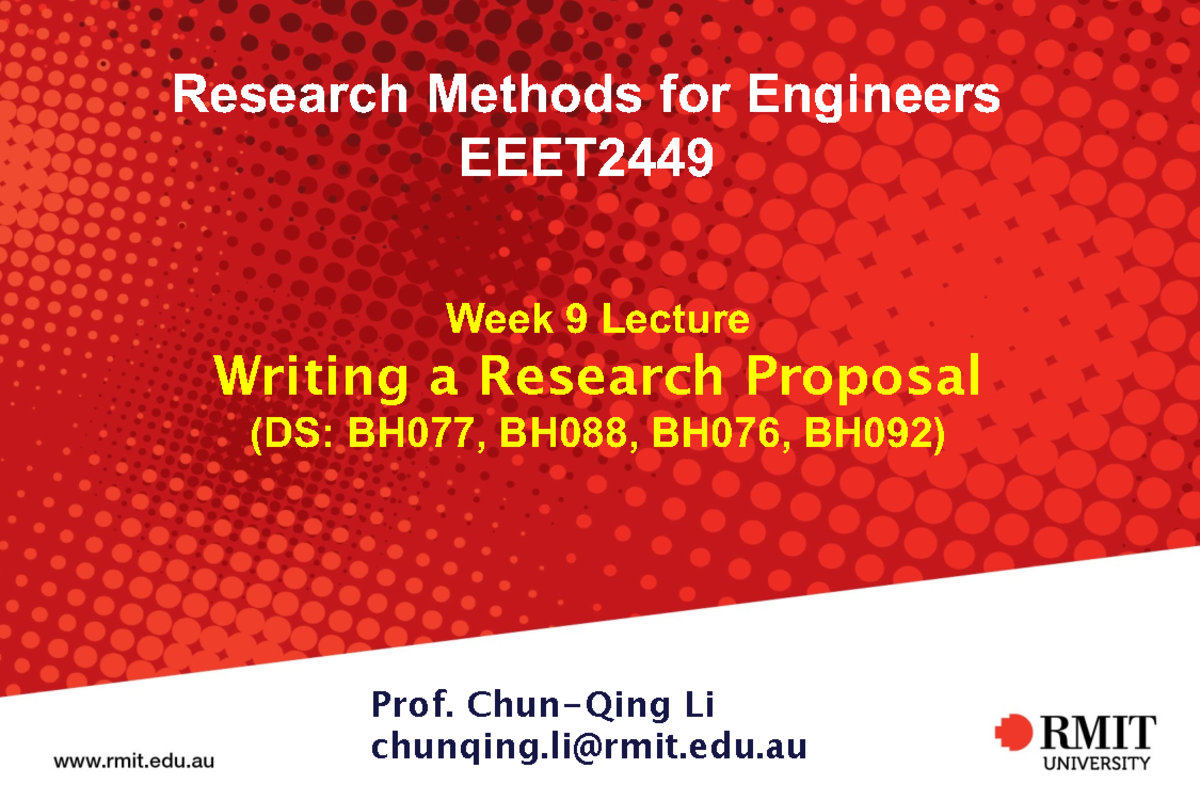 Week 9 Lecture Writing a research proposal CQLi 2009 21 canvas - RMIT ...