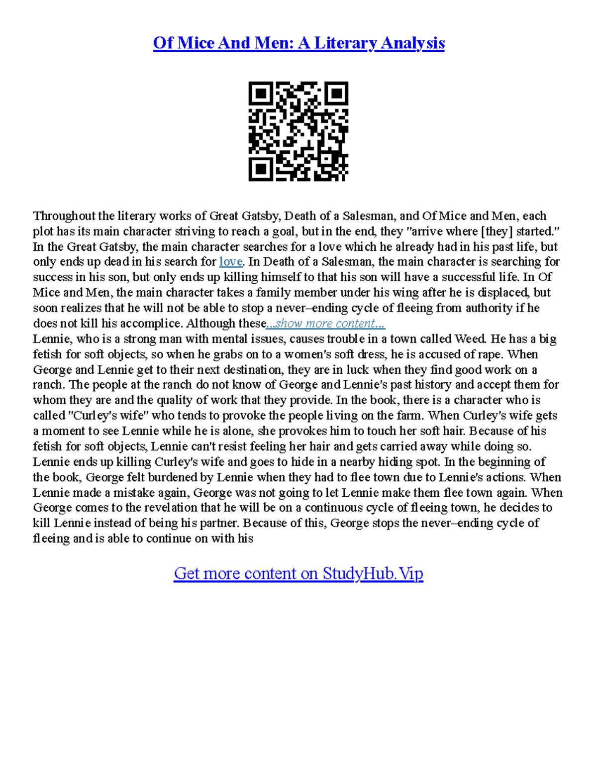 Of Mice And Men Essay Outline - Of Mice And Men: A Literary Analysis ...