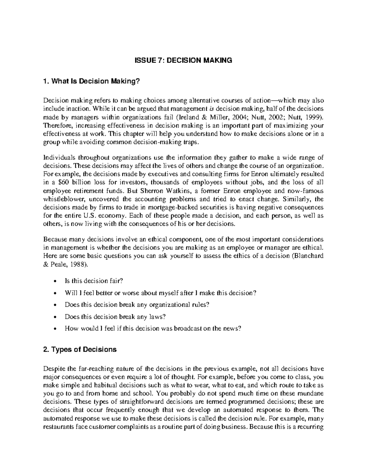 Issue 6 - Extra Reading - ISSUE 7: DECISION MAKING 1. What Is Decision ...