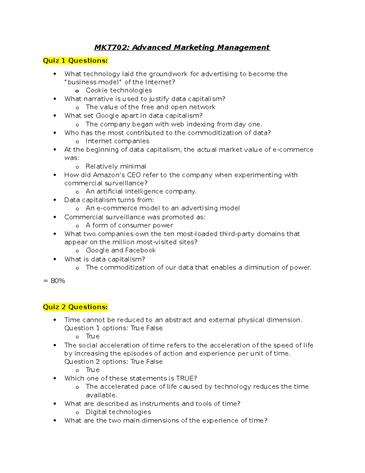 Quizzes - Q&A - quiz - MKT702: Advanced Marketing Management Quiz 1 ...