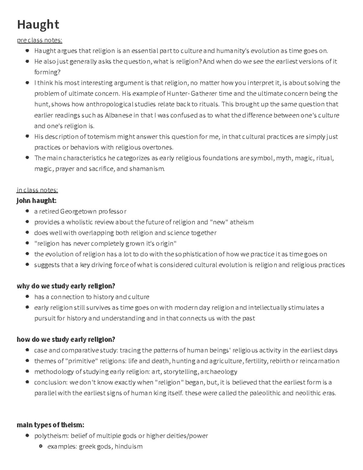 The Problem of God: Haught - Haught pre class notes: in class notes ...