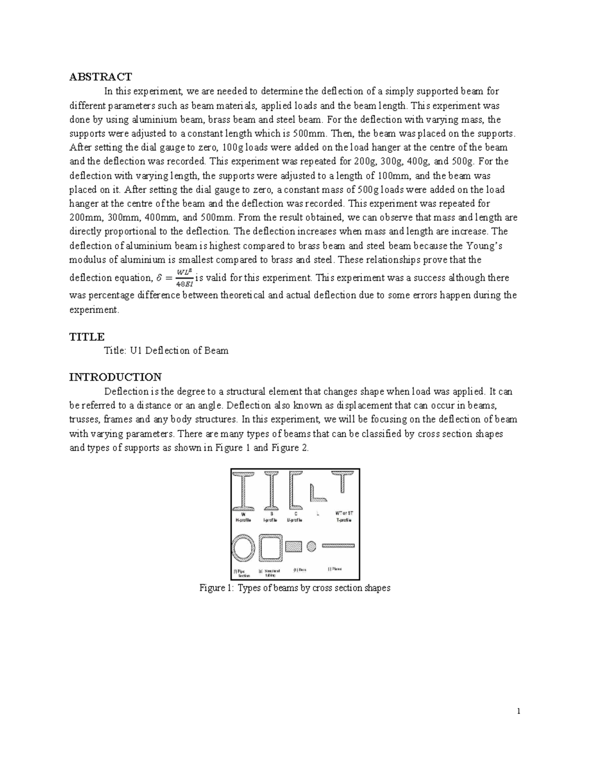Deflection of beam report - ABSTRACT In this experiment, we are needed ...