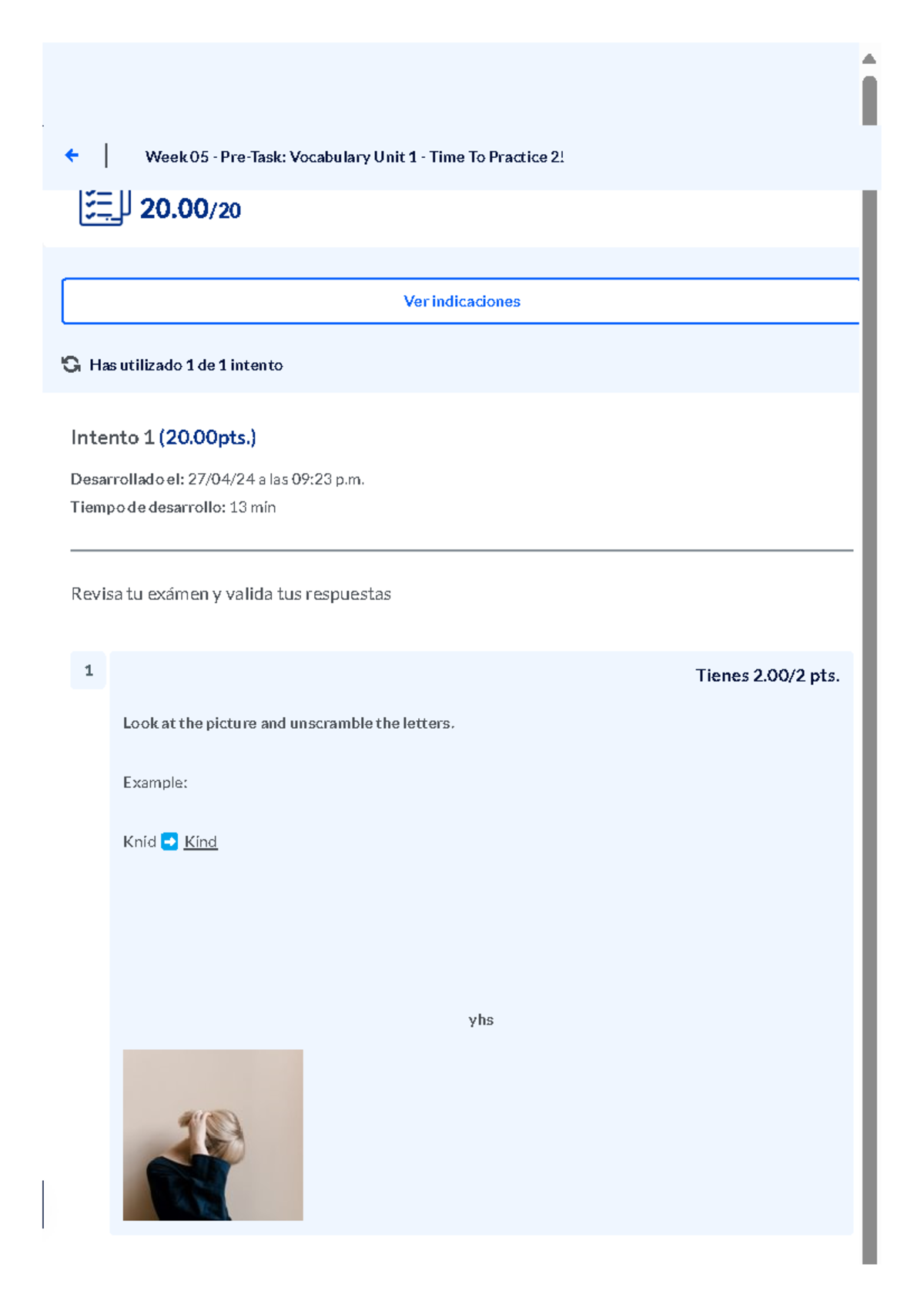 Week 05 - Pre-Task Vocabulary Unit 1 - Time to Practice 2 - Nota 20/ 20 ...