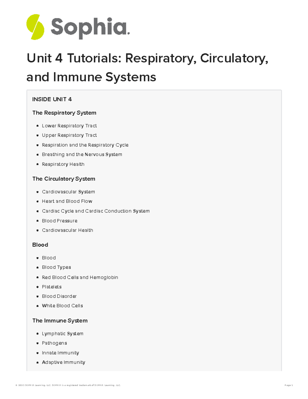 UNIT 4 - Sophia Pathways Human Biology Unit 4 - Unit 4 Tutorials: Respiratory, Circulatory, and ...