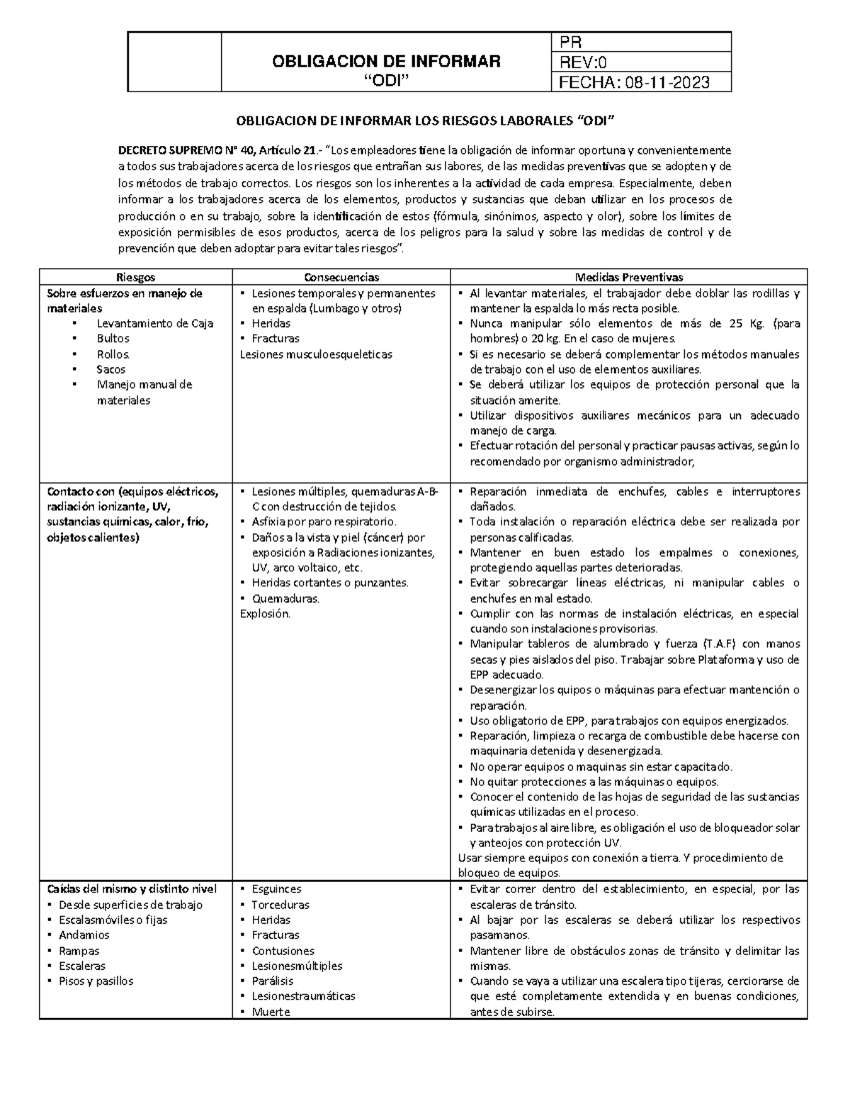 Obligacion DE Informar LOS Riesgos Laborales - OBLIGACION DE INFORMAR ...