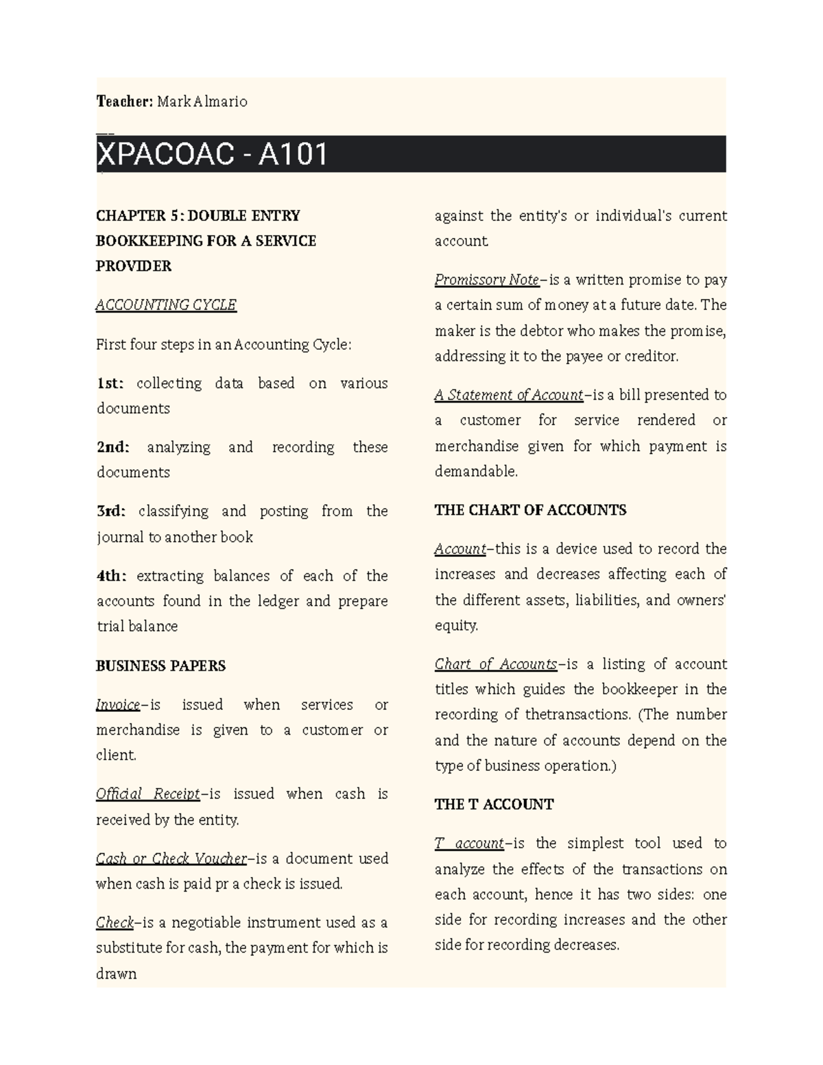 Xpacoac - A101 (5-8) - good - Teacher: Mark Almario XPACOAC - A CHAPTER ...