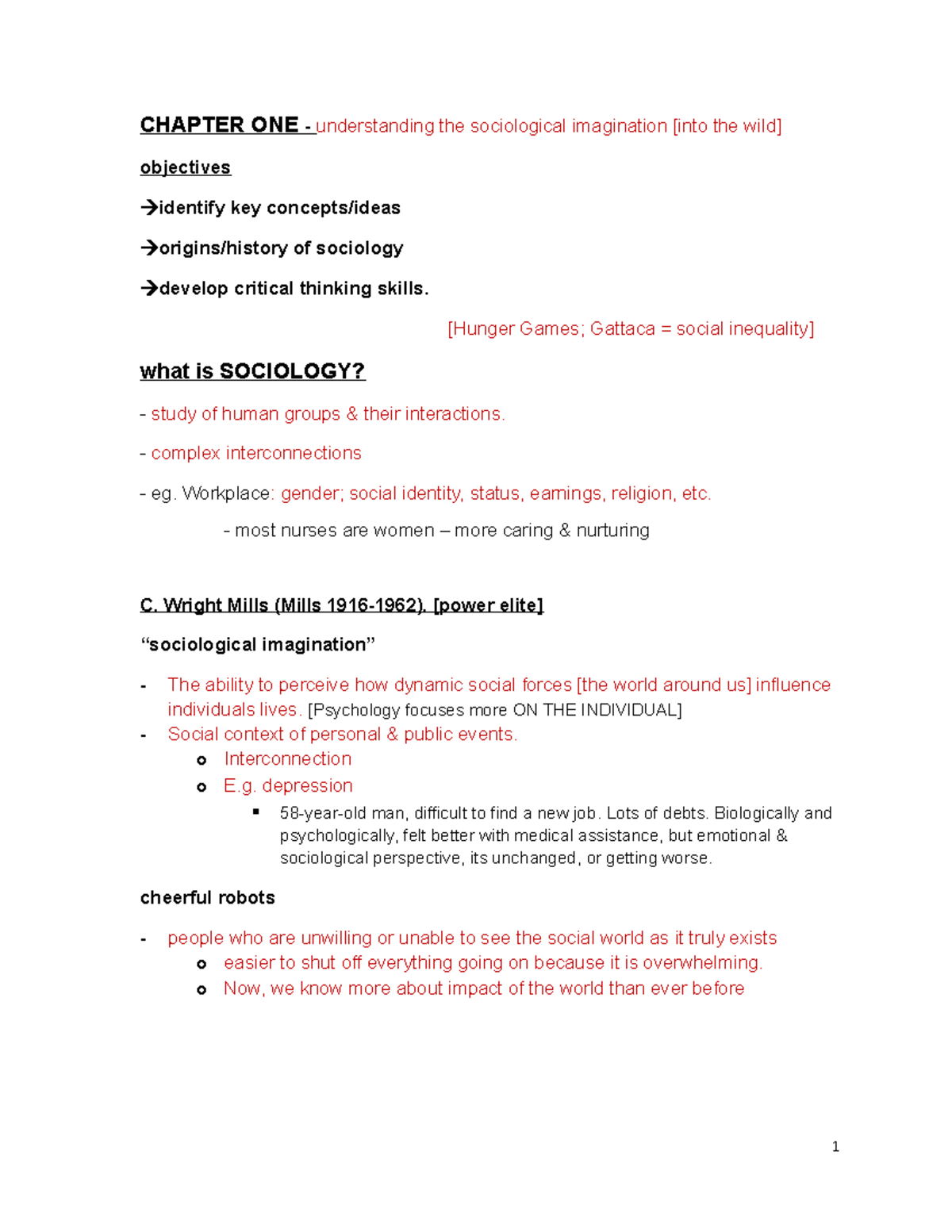 SOCI100 Chapter 1 Notes - CHAPTER ONE - understanding the sociological ...