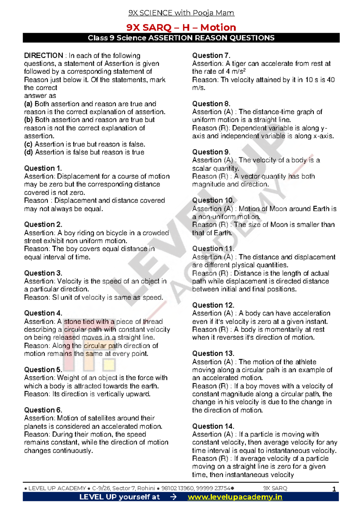 9X SARQ – H – Motion - Rrttt - 9 X SCIENCE with Pooja Mam LEVEL UP ...