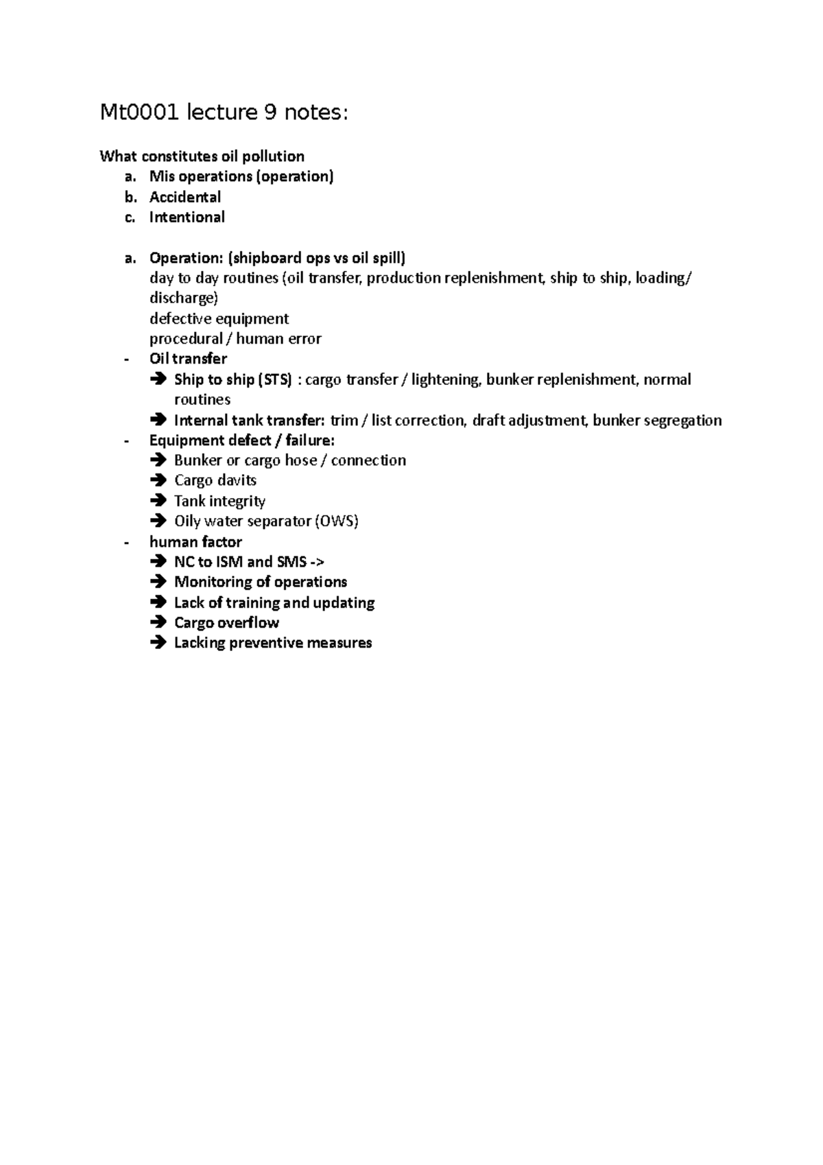 Mt0001 lecture 9 notes - Mt0001 lecture 9 notes: What constitutes oil ...