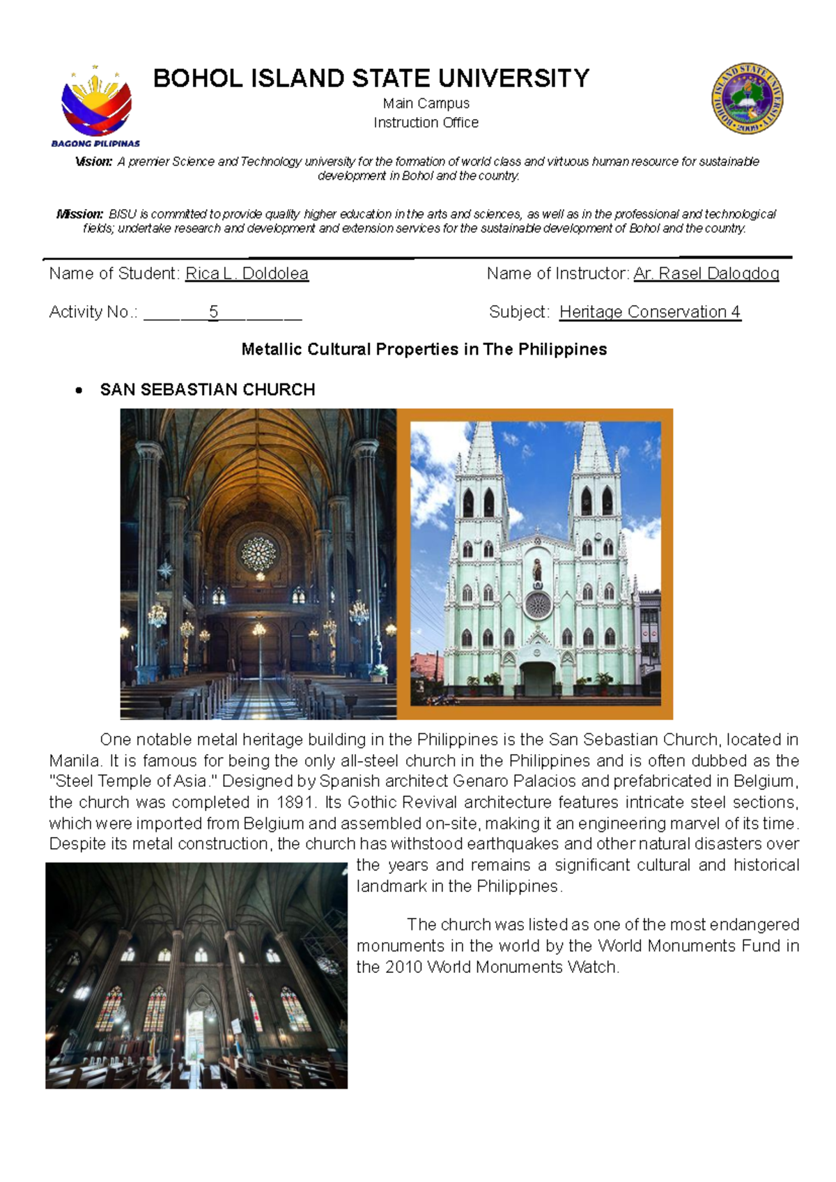 Activity 5- Heritage Conservation - BOHOL ISLAND STATE UNIVERSITY Main ...