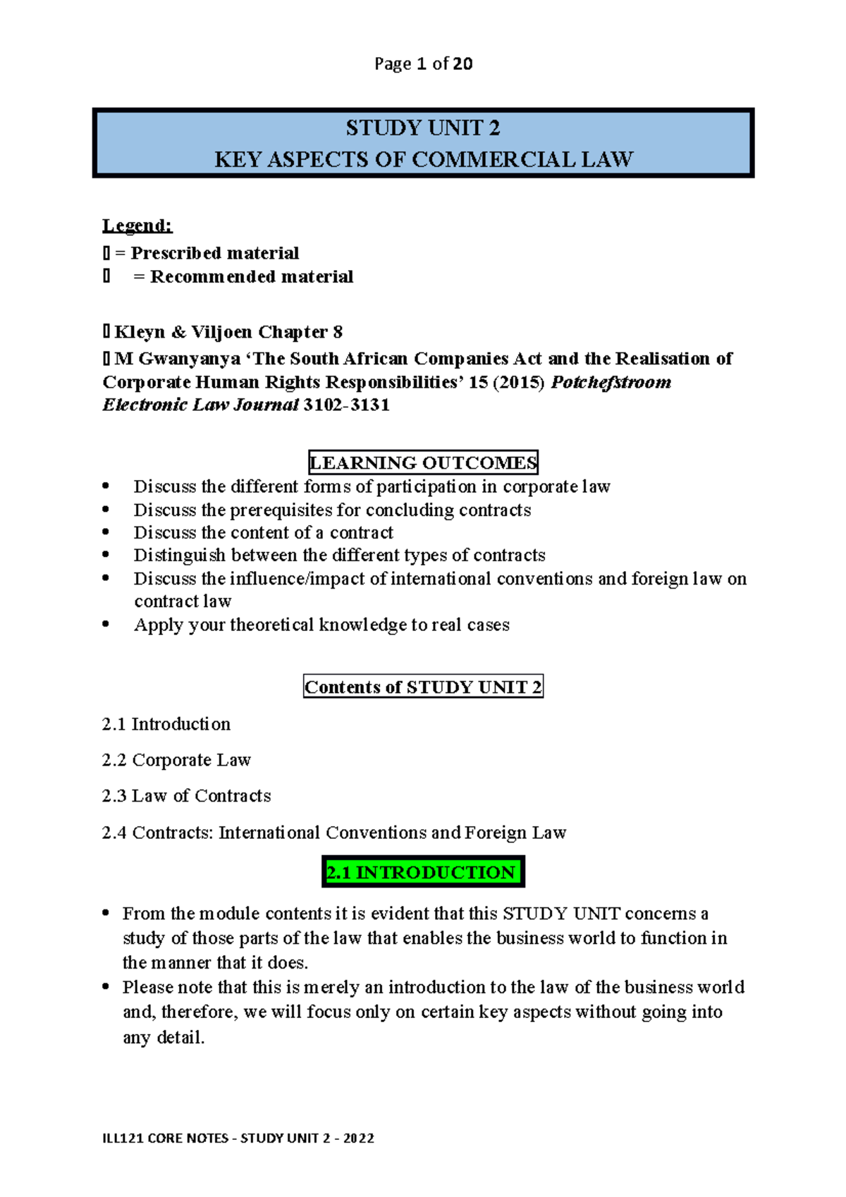 ILL 200 CORE Notes - Study UNIT 2 - 2022 - STUDY UNIT 2 KEY ASPECTS OF ...