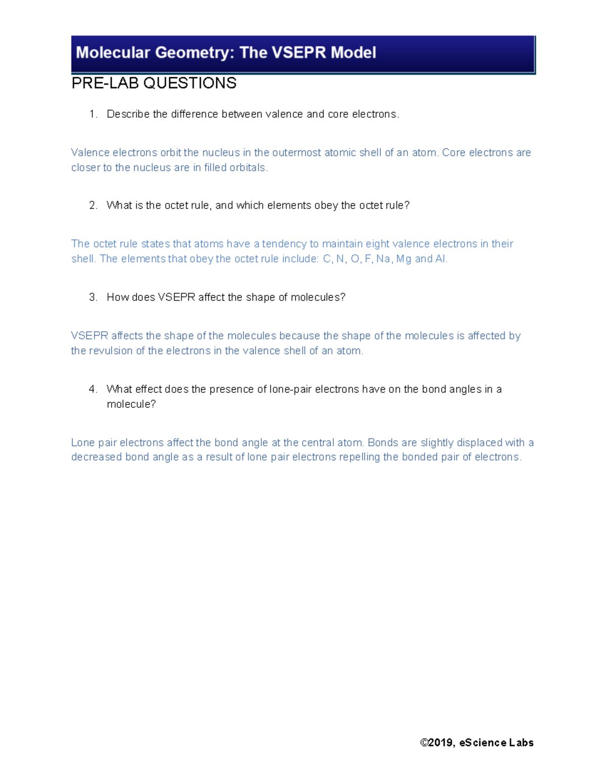 Molecular Models Pre-Lab - !Molecular Geometry PRE-LAB QUESTIONS ...