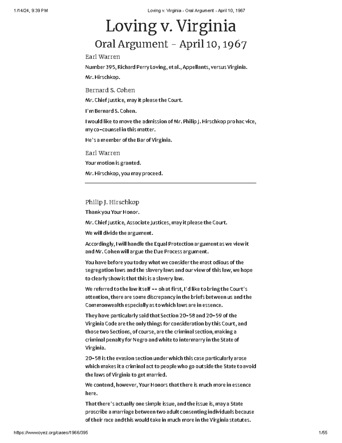 Loving v. Virginia Oyez - Loving v. Virginia Oral Argument - April 10 ...