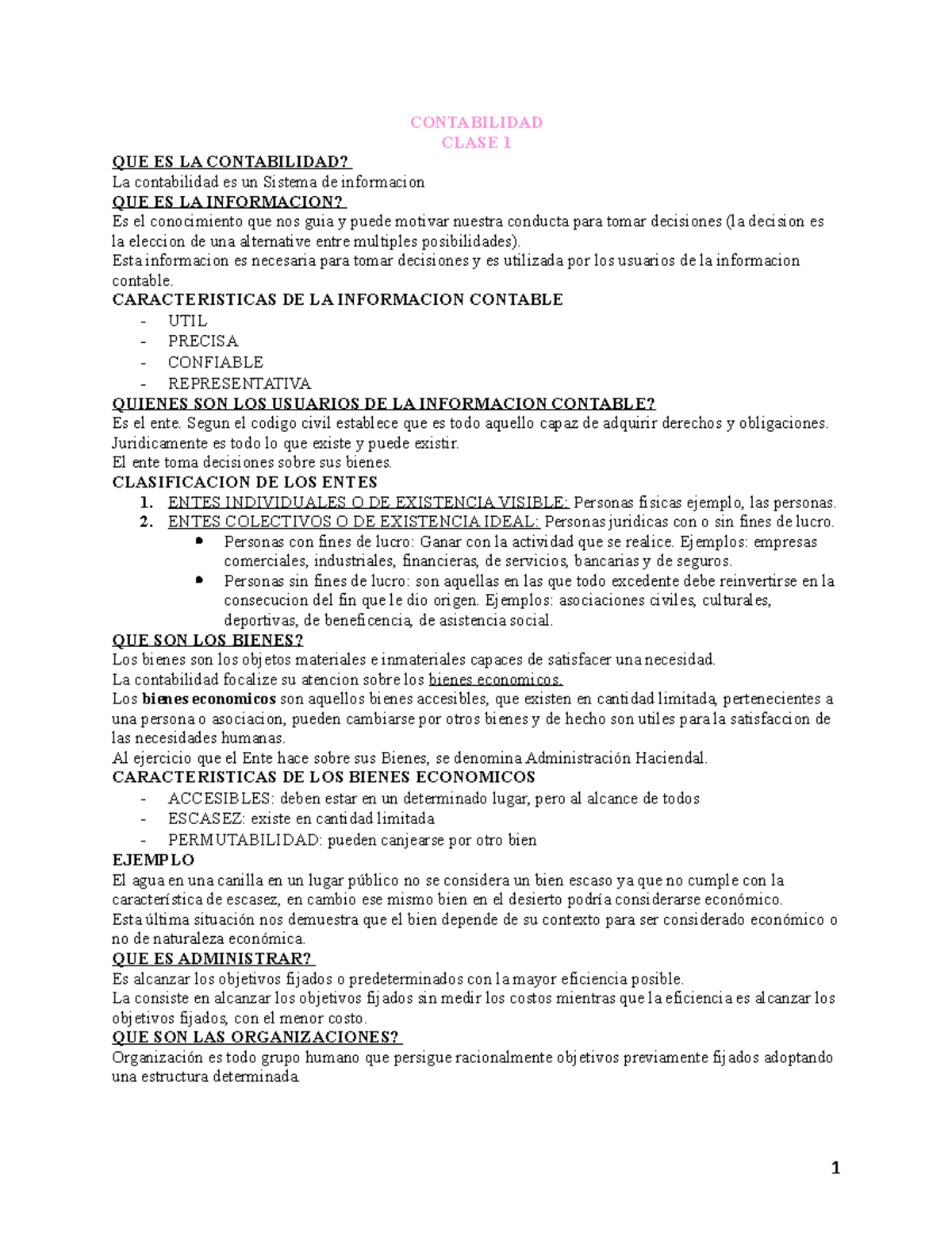 Resumen Contabilidad - CONTABILIDAD CLASE 1 QUE ES LA CONTABILIDAD? La contabilidad es un ...