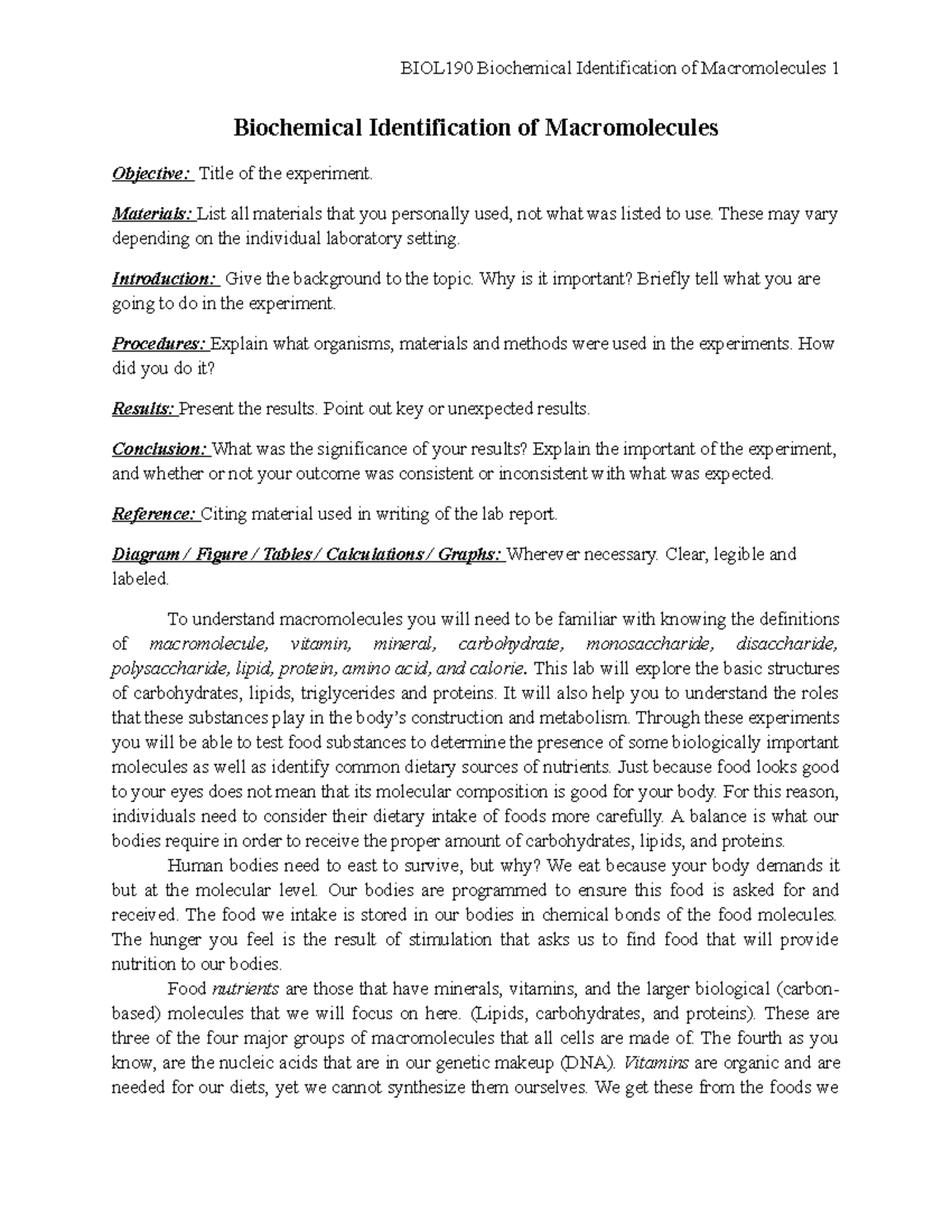 (Modified) Biochemical Identification of Macromolecules - Biochemical ...
