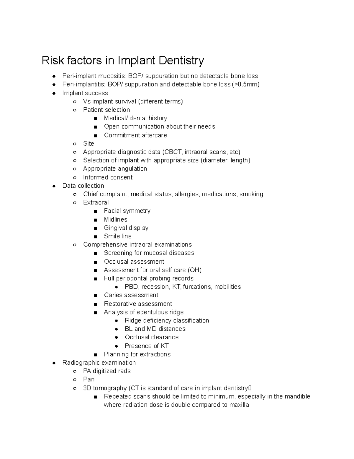 Perio notes - Google Docs - Risk factors in Implant Dentistry Peri ...