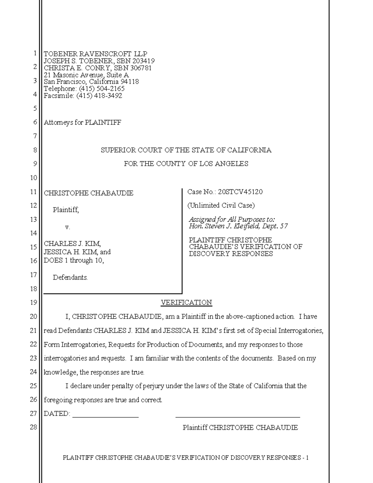 Chabaudie, C Verification 1 - PLAINTIFF CHRISTOPHE CHABAUDIE’S ...