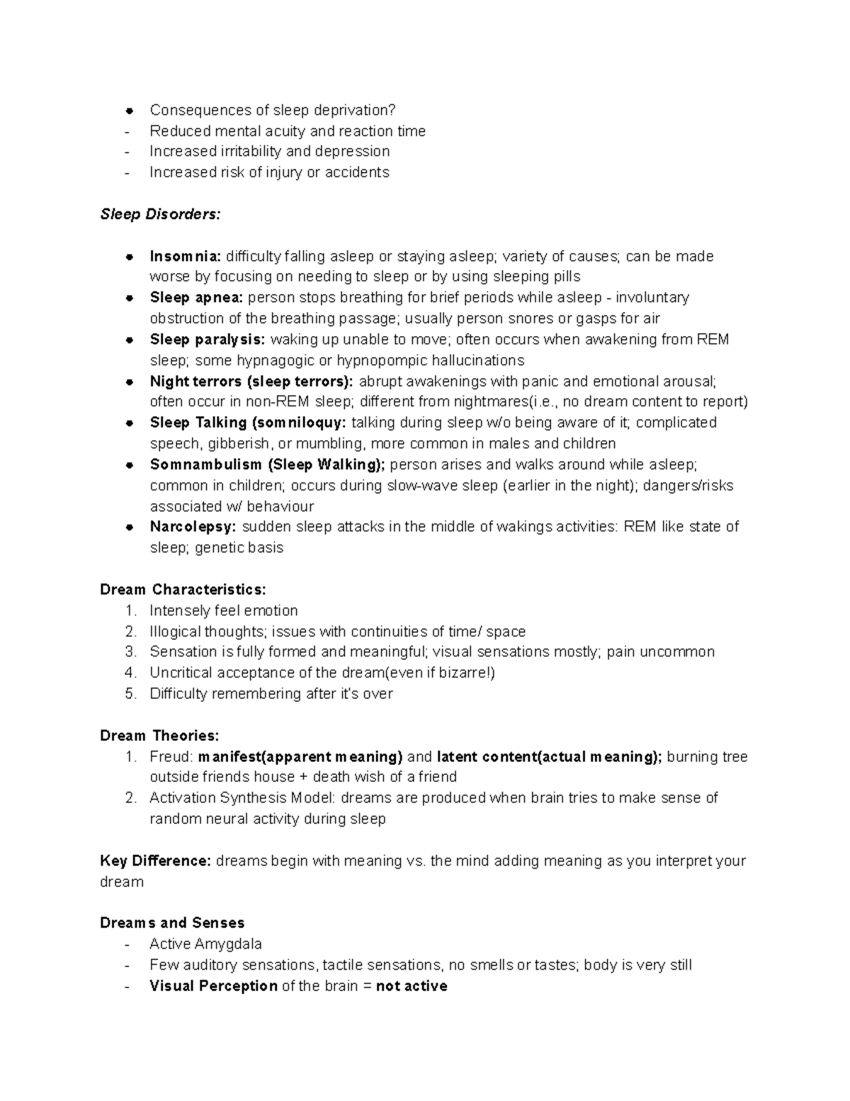 Psychology 111 Notes 35-36 - Consequences of sleep deprivation? Reduced ...