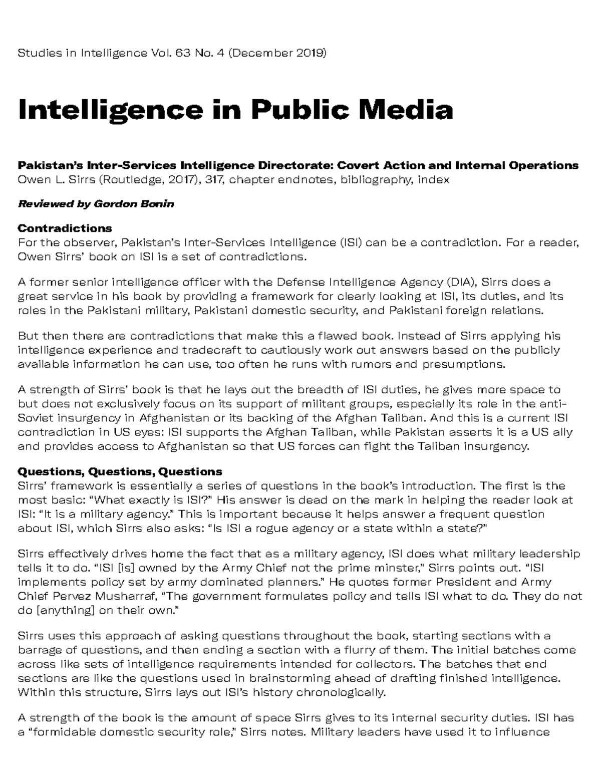 ISI-Pakistan - Detail notes on course of intelligence agencies ...