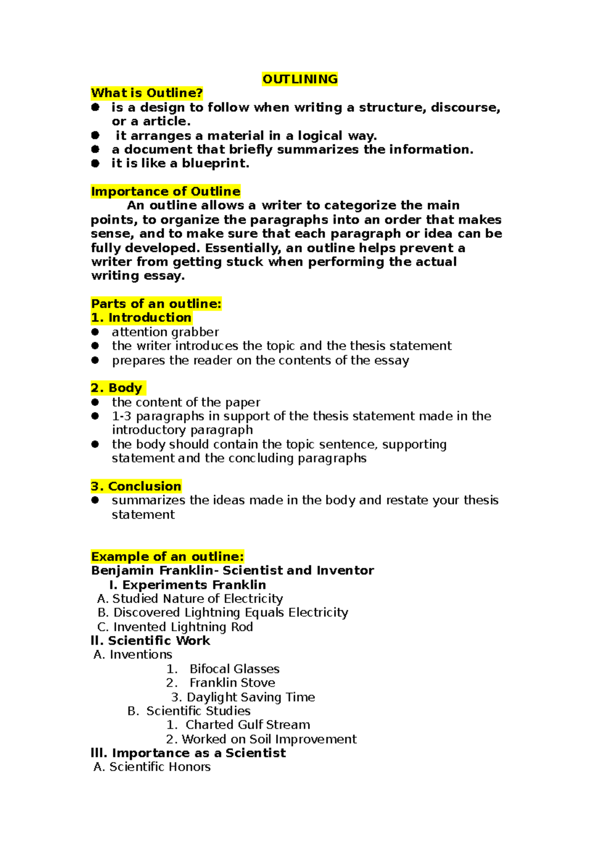 Outlining - Research Notes - OUTLINING What is Outline? is a design to ...