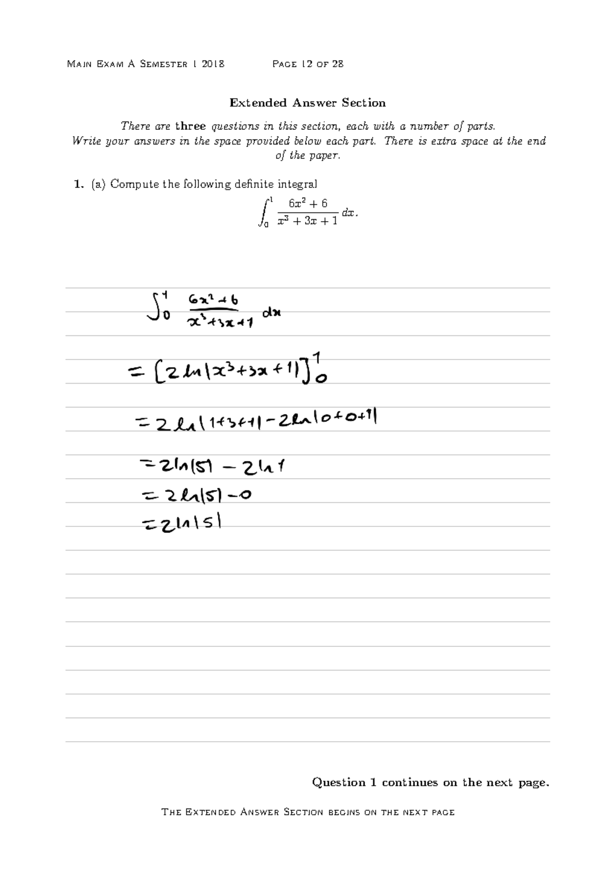 2018 S1 Extended Answer Paper - Extended Answer Section There are three ...