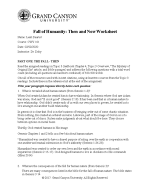 CWV 101 Topic 3 Fall Of Humanity Worksheet - Fall of Humanity: Then and ...