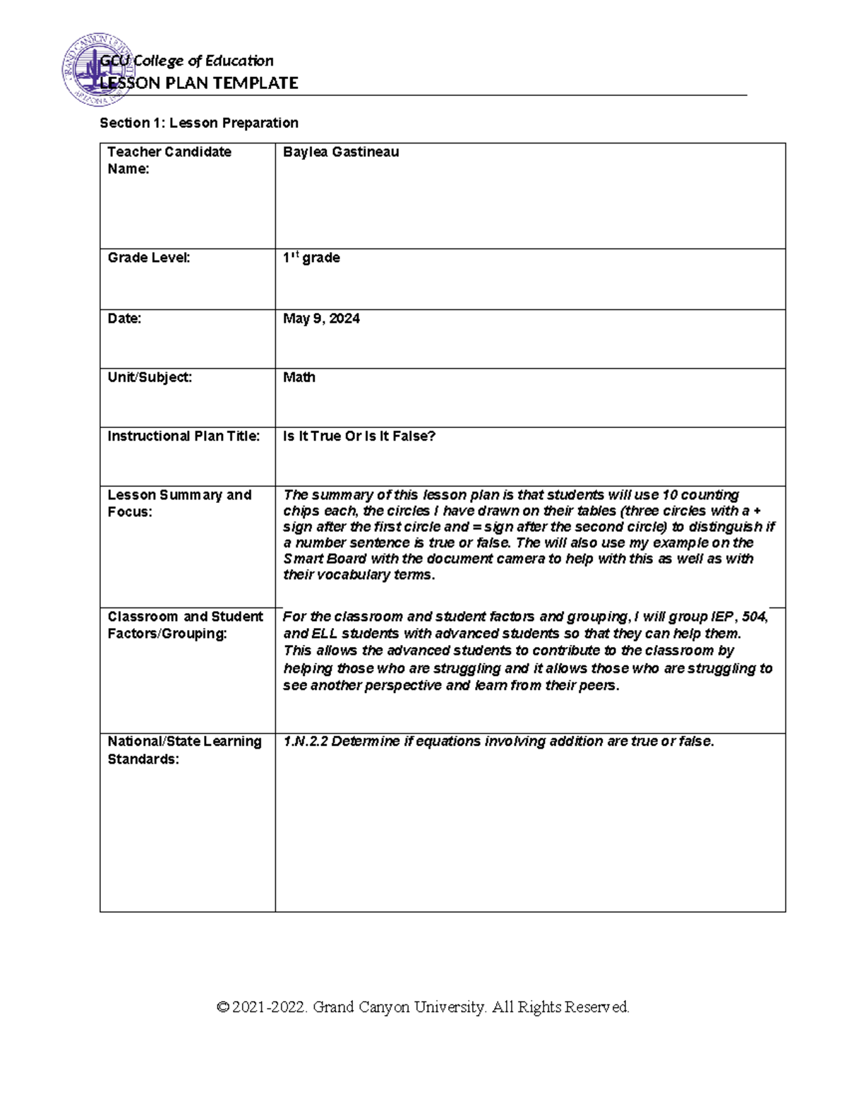 Coe-lesson-plan-week 5 - LESSON PLAN TEMPLATE Section 1: Lesson ...