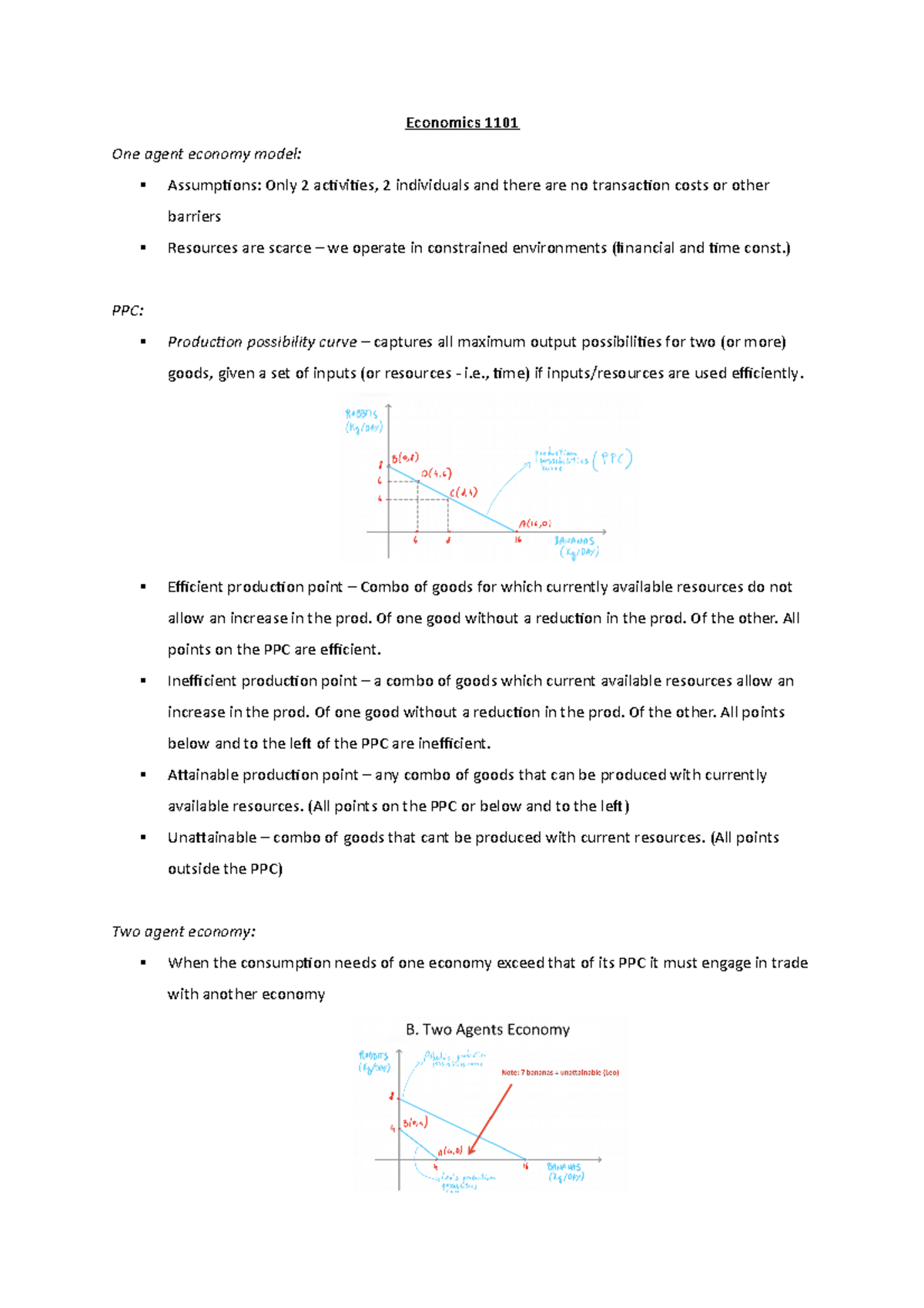 Economics 1101 - Lecture notes All - Economics 1101 One agent economy ...