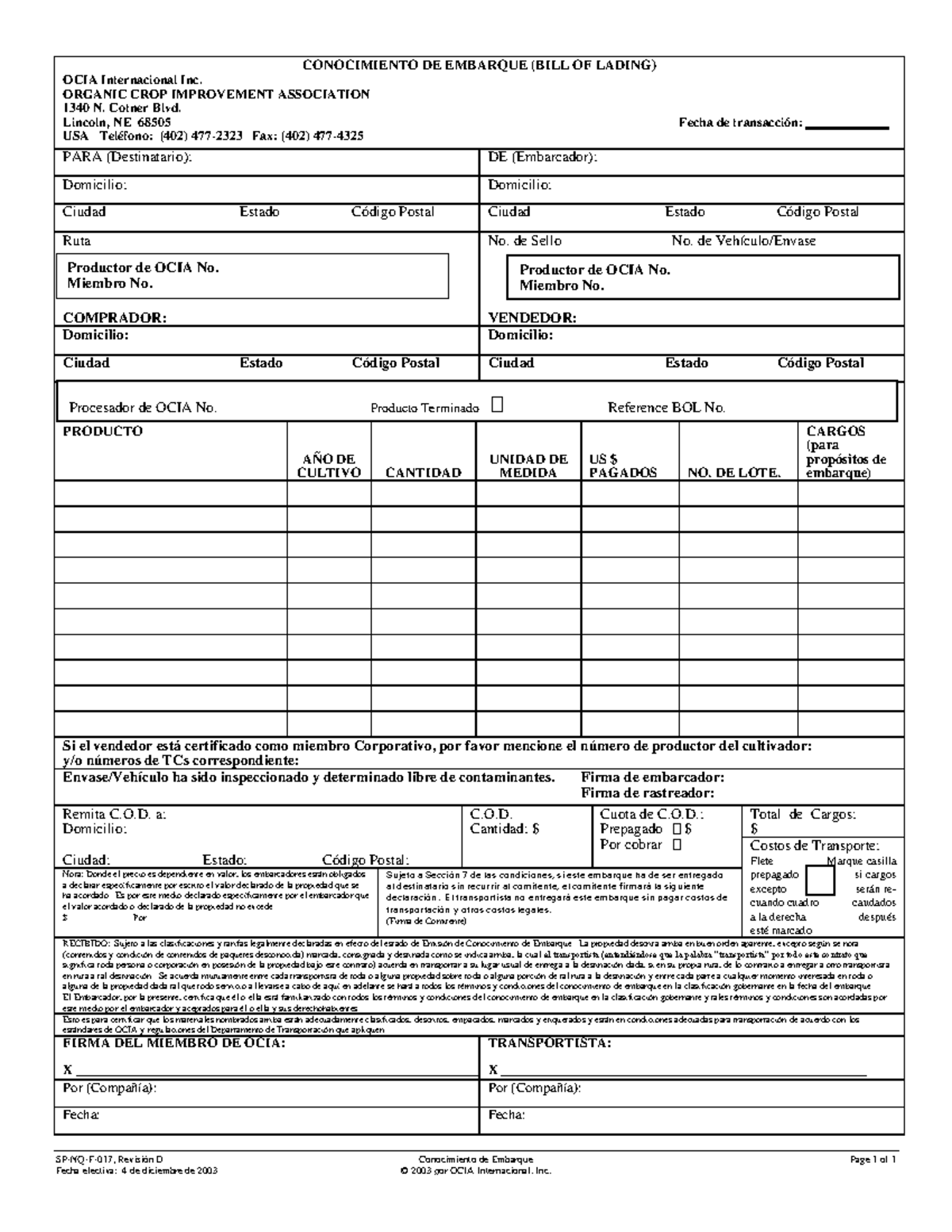 Conocimiento DE Embarque - Inc. CONOCIMIENTO DE EMBARQUE (BILL OF ...