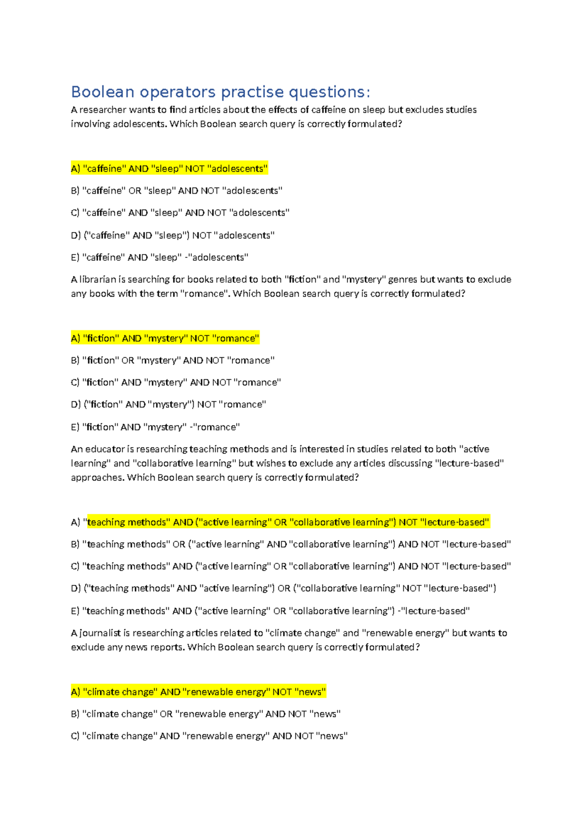 Boolean Operators Practise Questions Which Boolean Search Query Is