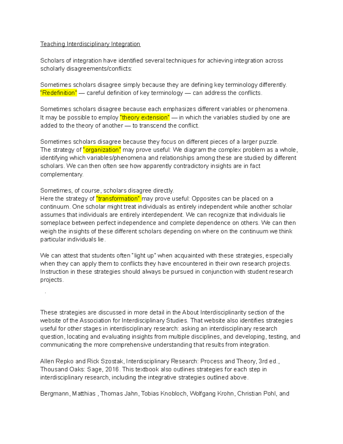 Teaching Interdisciplinary Integration - Teaching Interdisciplinary ...