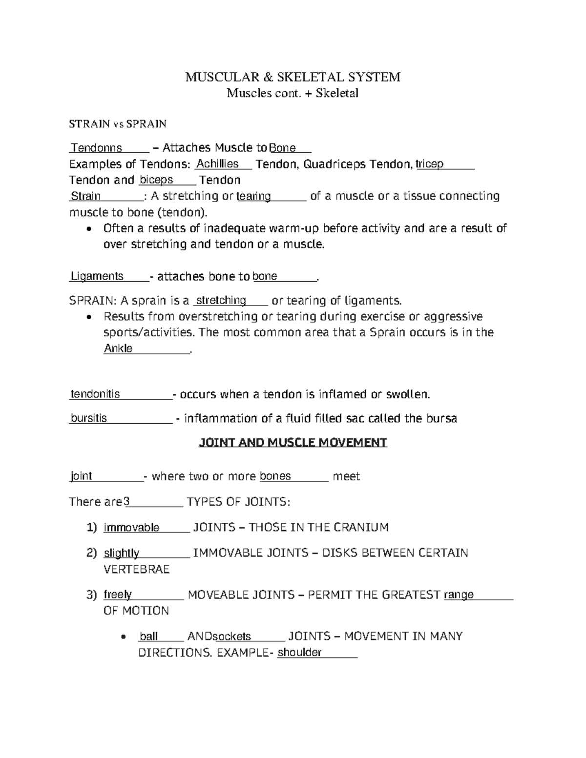 2021 Muscles and Skeletal System Notes Student Fillin - MUSCULAR ...