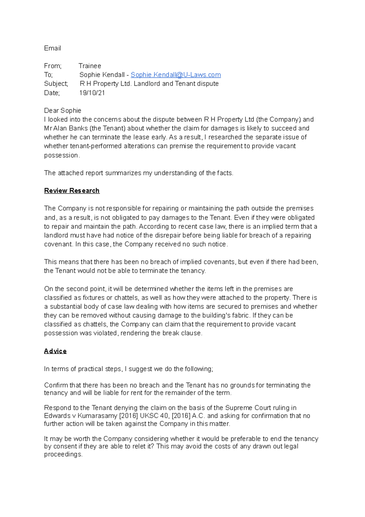 Email - Research Methods - Email From; Trainee To; Sophie Kendall ...