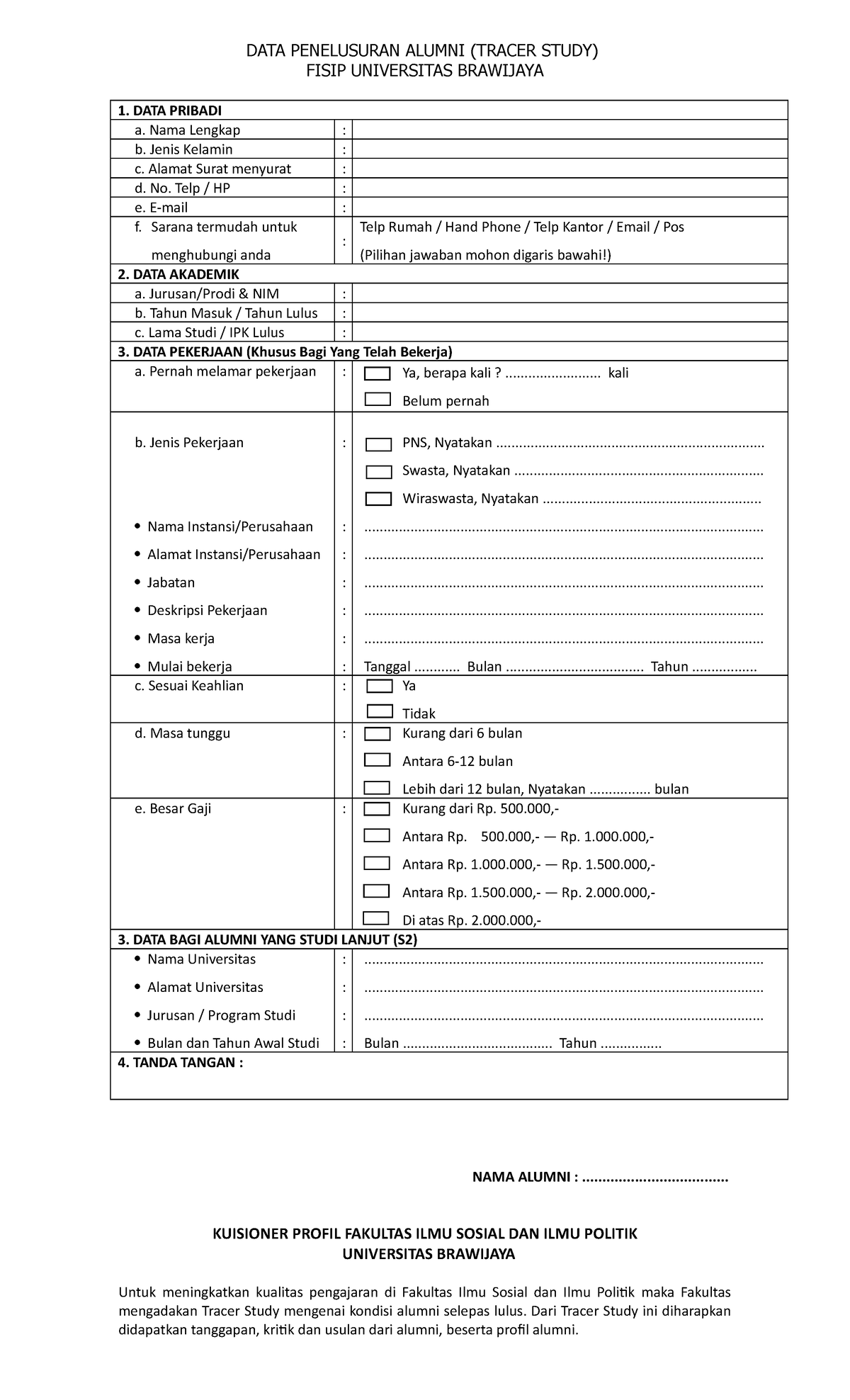 FORM Tracer Study Fisip UB - DATA PENELUSURAN ALUMNI (TRACER STUDY ...