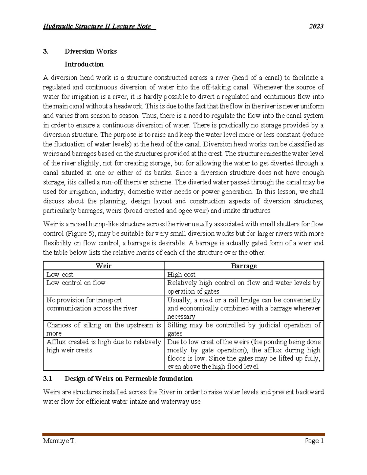 Chapter 3 2023 - hj bj - Diversion Works Introduction A diversion head ...