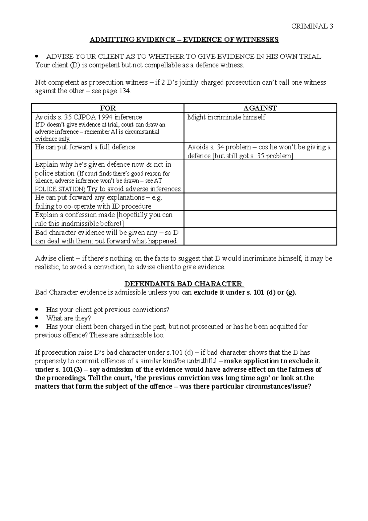 Admittingevidence - LPC Notes - CRIMINAL 3 ADMITTING EVIDENCE EVIDENCE ...